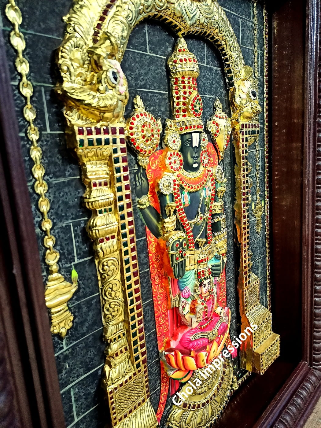 Buy Super Embossed 3D Kalyana Balaji Lakshmi Tanjore Painting with ...